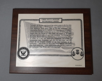 US Navy Chief Petty Officer Retirement Creed Marble Wood Plaque 12"x10 ...