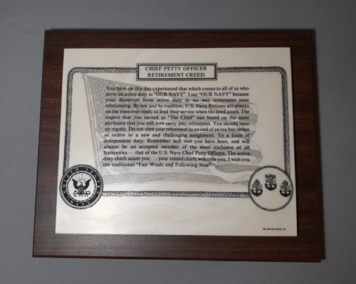 US Navy Chief Petty Officer Retirement Creed Marble Wood Plaque 12"x10 ...