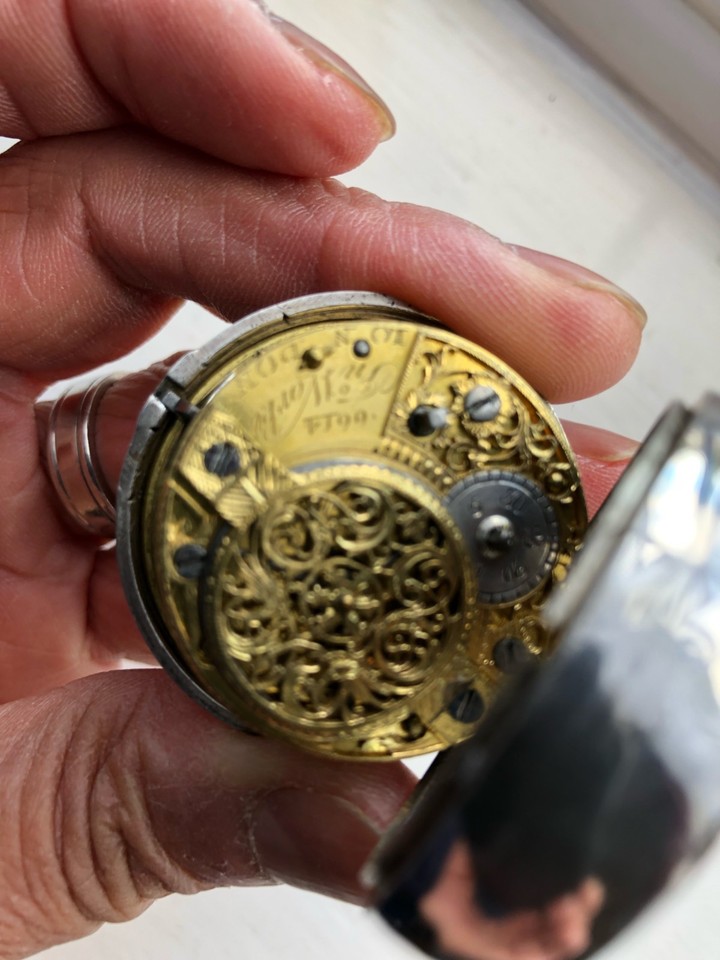 RARE SILVER REPOUSSE POCKET WATCH WITH CHAMPLEVE DIAL, VERGE FUSEE ...