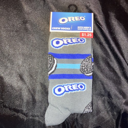 1 x Oreo Cookies Crew Socks Men's (6-12 Shoe Size) Grey Blue Stripes ...
