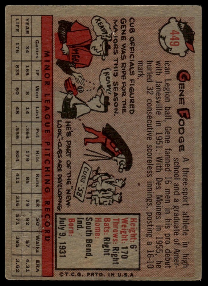 1958 Topps #449 Gene Fodge (RC) | eBay