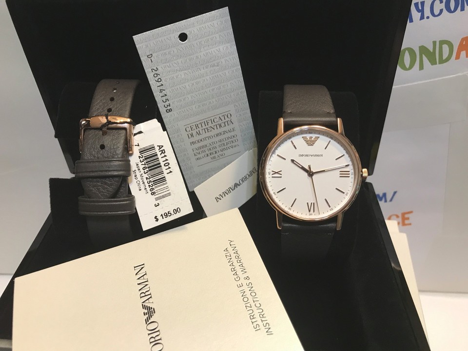 Emporio Armani Men's Rose Gold Brown Leather 43mm Watch AR11011 NEW ...