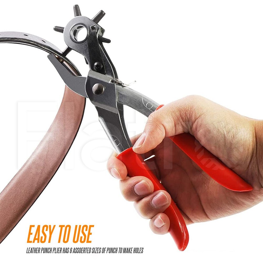 6 Sizes Revolving Belt Hole Punch Rivet Plier DIY 6 Hole Eyelet Leather ...