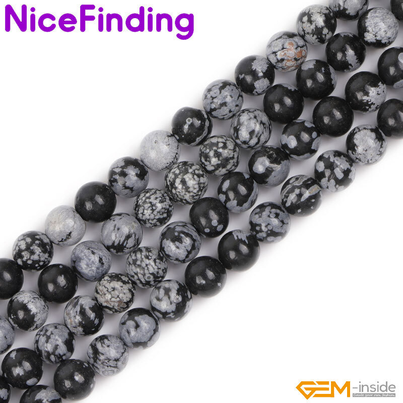 Natural Black Snowflake Obsidian Round Loose Gemstone Beads Jewelry ...