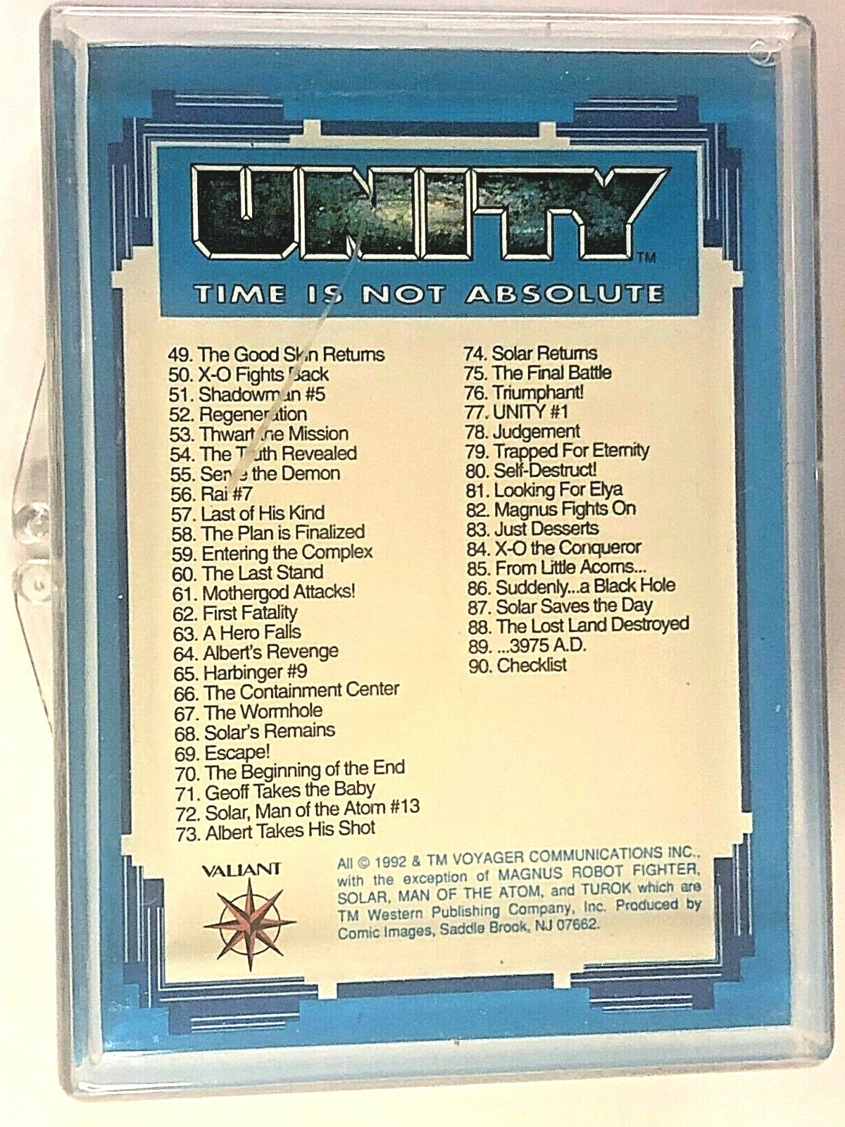 UNITY: TIME IS NOT ABSOLUTE 1992 COMIC IMAGES COMPLETE BASE CARD SET OF ...