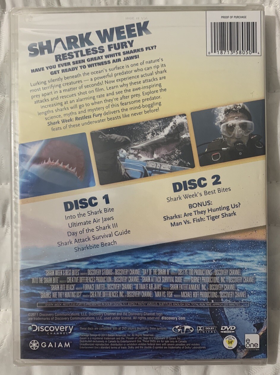 Shark Week Restless Fury DVD Discovery Channel Wildlife 2 Discs Sealed ...