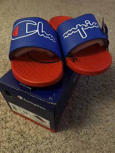 ⭐️Champion Men's Super Slide Split Script CB Sandals Red / Blue, Size ...