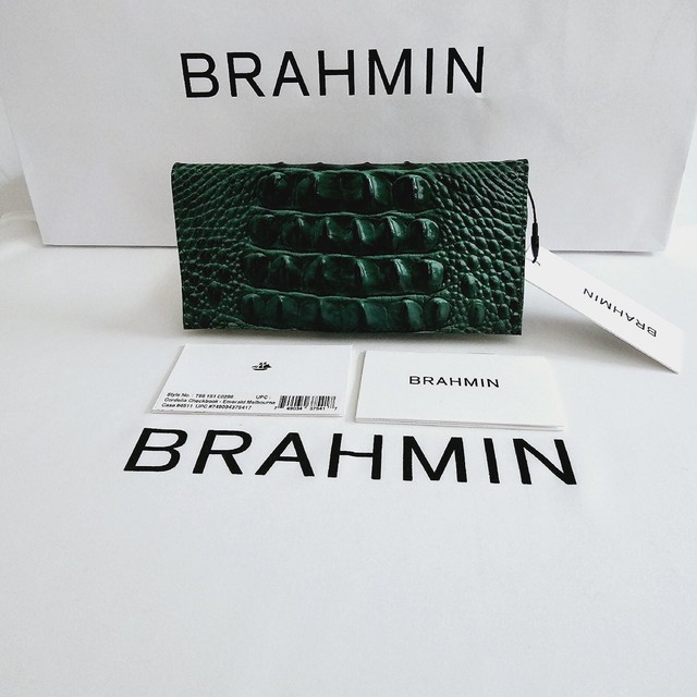 Brahmin Leather Cordelia Checkbook Cover with Pen Emerald Green (#2 ...