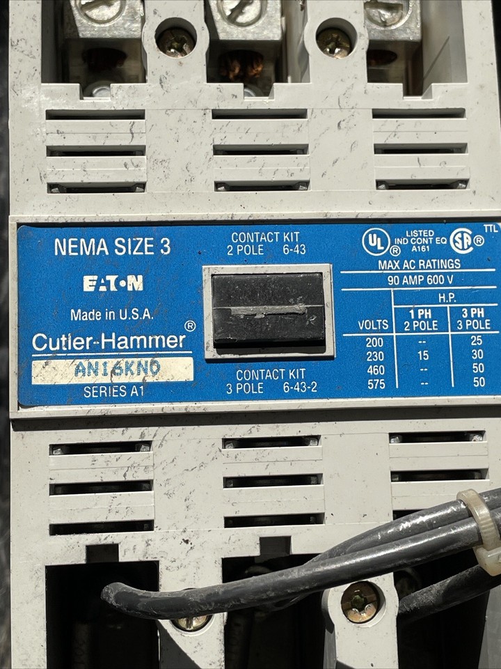 Eaton Cutler Hammer Starter AN16KNO Size 3 120 Volt Coil Series A1 | eBay
