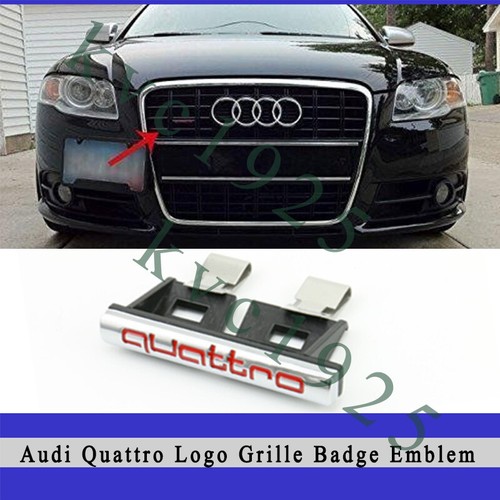 Silver Red Front Quattro Logo Grille Badge Emblem Audi A3 A4 A8 TT Q5 ...