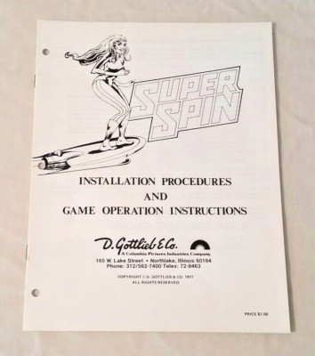 Gottlieb Super Spin Pinball Machine Original Manual NOS! Free Shipping ...