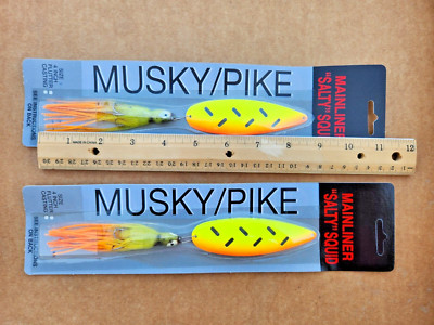 2 WHOLESALE Musky Pike Spoon 9 inch " Chart /orange Squid fishing lure ...