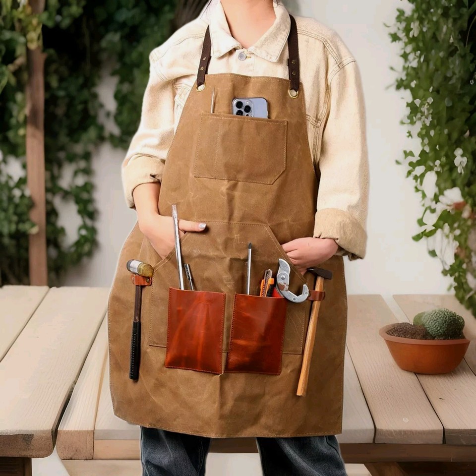 Apron Wax Canvas for Shop Tool Work Barber Apron Men & Women Leather ...