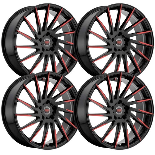 (Set-4) Revolution Racing RR15 20x8 5x114.3 40mm Black Red wheels rims ...