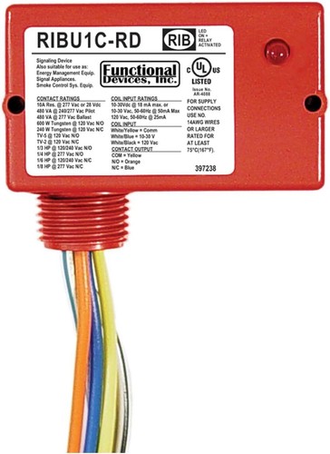 Functional Devices RIBU1C-RD Enclosed Pilot Relay 10A SPDT 10-30V AC/DC ...