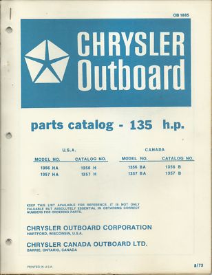 CHRYSLER OUTBOARD 135 HP MODEL 1356HA 1357HA 1356BA 1357BA PARTS ...
