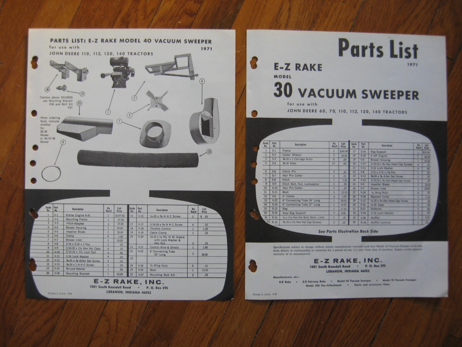 E - Z Rake 30 40 Vacuum Sweeper parts list 60 70 110 112 120 140 Lawn ...