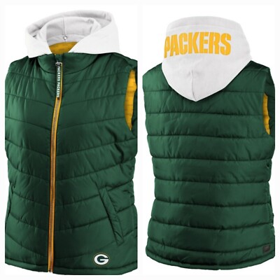 Green Bay Packers Womens Quilted Sleeveless Puffer Vest Size Large | eBay