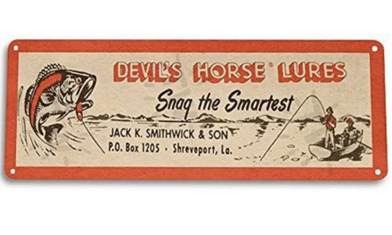Devils Horse Fishing Lure Tin Sign , 11x4 Inches , Pike , Musky , Bass ...