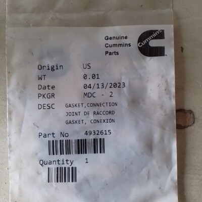 GENUINE CUMMINS CONNECTION GASKET 4932615 OEM EGR CROSSOVER PIPE | eBay