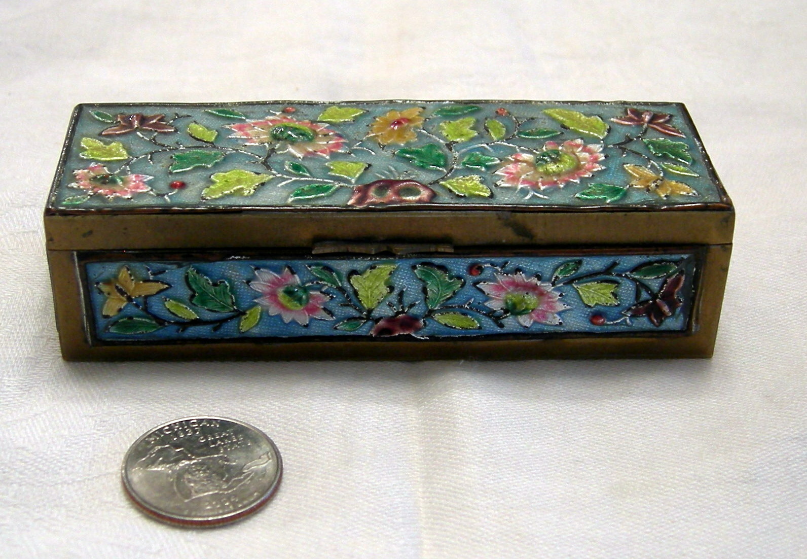 Antique Heavy CHINESE CLOISONNE ENAMEL BRASS STAMP BOX Hinged | eBay