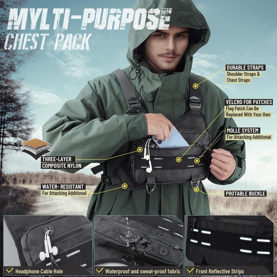 Outdoor Sport Chest Rig for Men , Running Vest Bag with Pack Holster ...