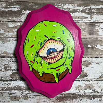 Street Artist Elloo Original Donut Monster Eyeball Painting on Pink ...