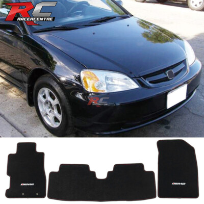 Fit 01-05 Honda Civic 4Dr 3PC Floor Mats EM2 Logo & Red Stitching Nylon ...