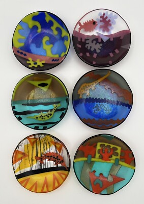Alan Fox Dichroic Fused Art Glass 5" Plate Trinket Dish Fish Nautical ...