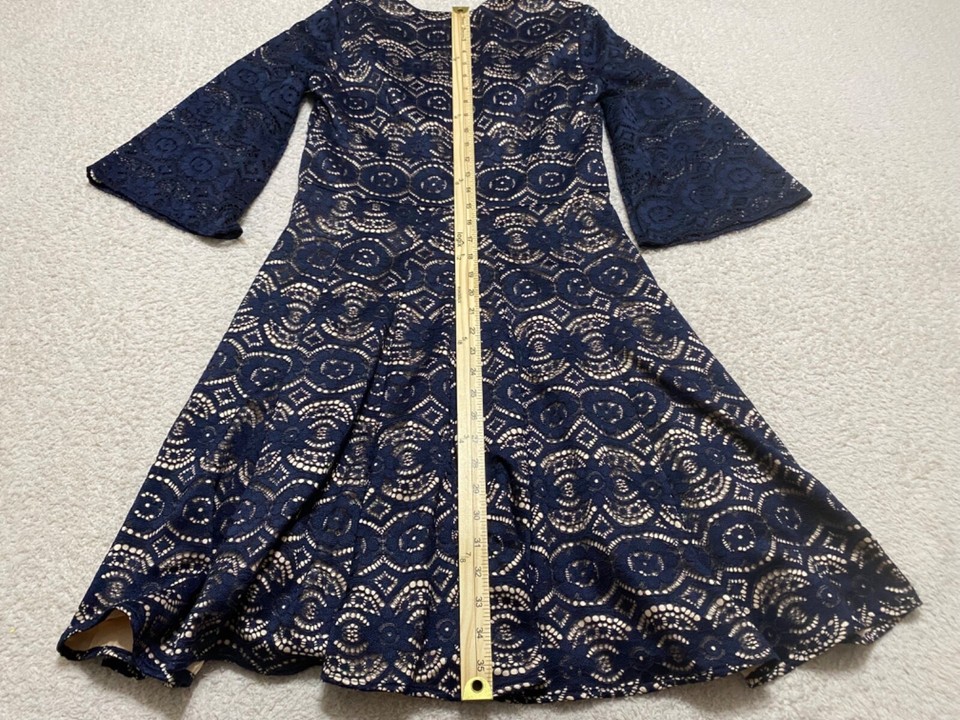NWT Eliza J Womens sz 8 Dress Blue Lace Bell Sleeve Fit & Flare Lined ...