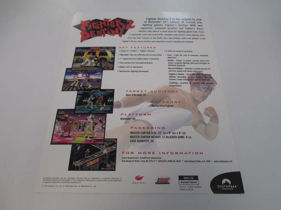 FIGHTER DESTINY 2 Nintendo 64 1998 Flyer Ad Sheet Print Literature E3 ...