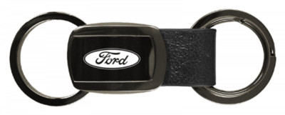 Ford Logo Black Chrome Metal Leather Tri-Ring Key Chain Fob Official ...