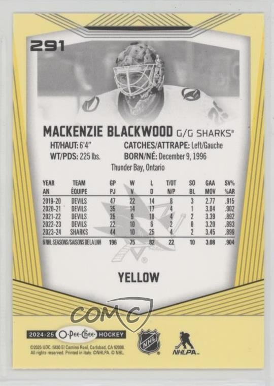 2024-25 O-Pee-Chee Yellow Border Mackenzie Blackwood #291 | eBay