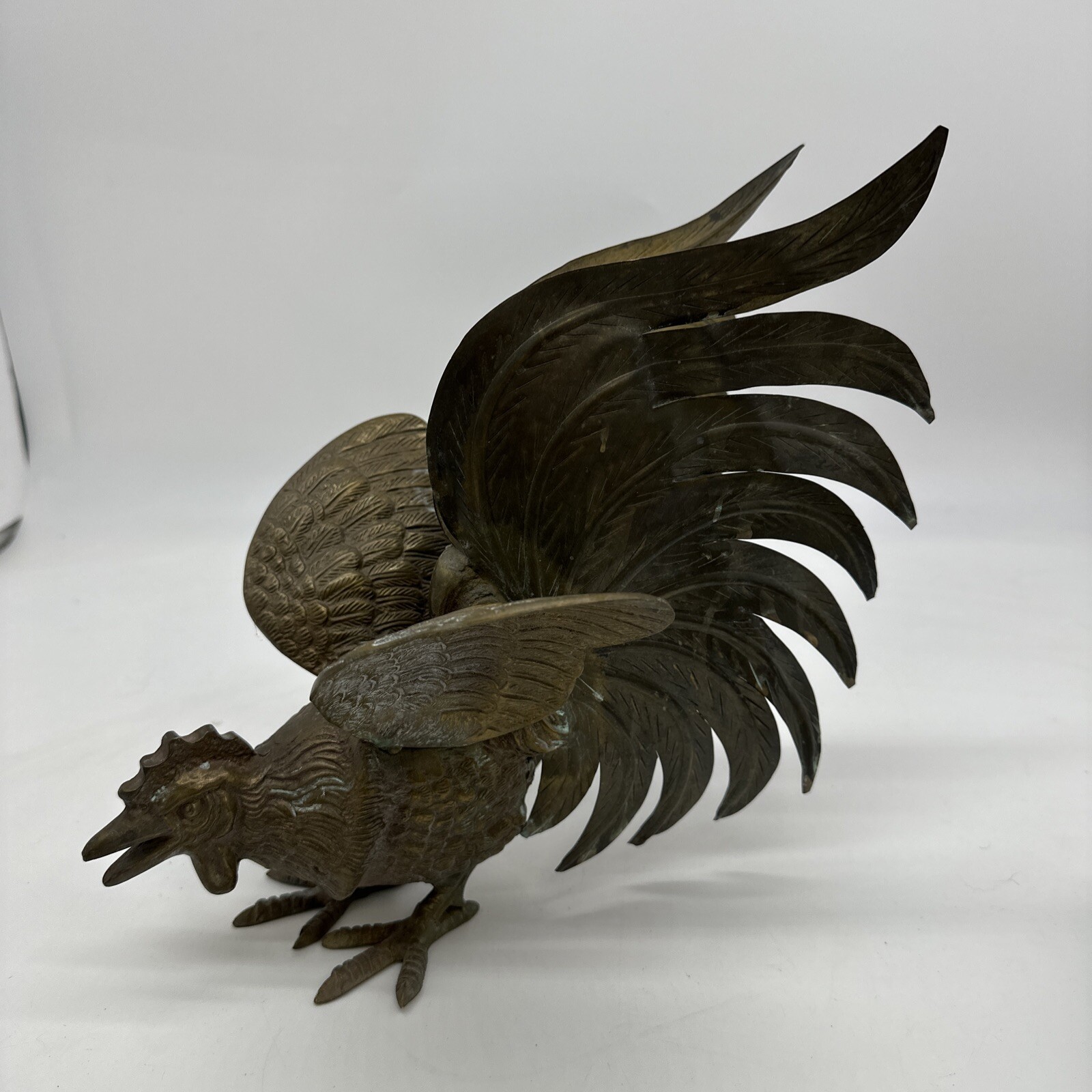 Brass Fighting Chickens Roosters. Vintage statues in fighting stances ...