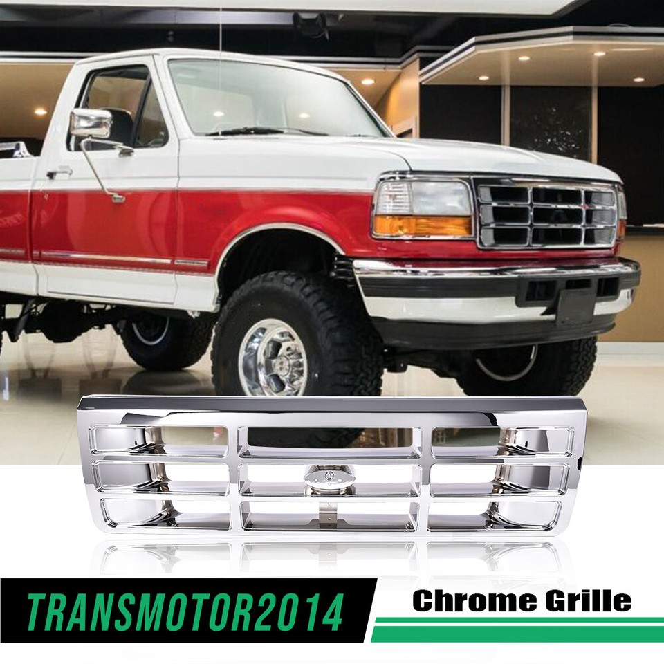 Fit For 92-96 Ford F-150 92-97 F-250 Chrome Plastic Front Bumper Grille ...
