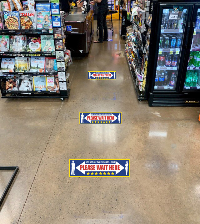 (5) SOCIAL DISTANCING 12"x3" FLOOR vinyl stickers LAMINATED CV19 VIRUS ...