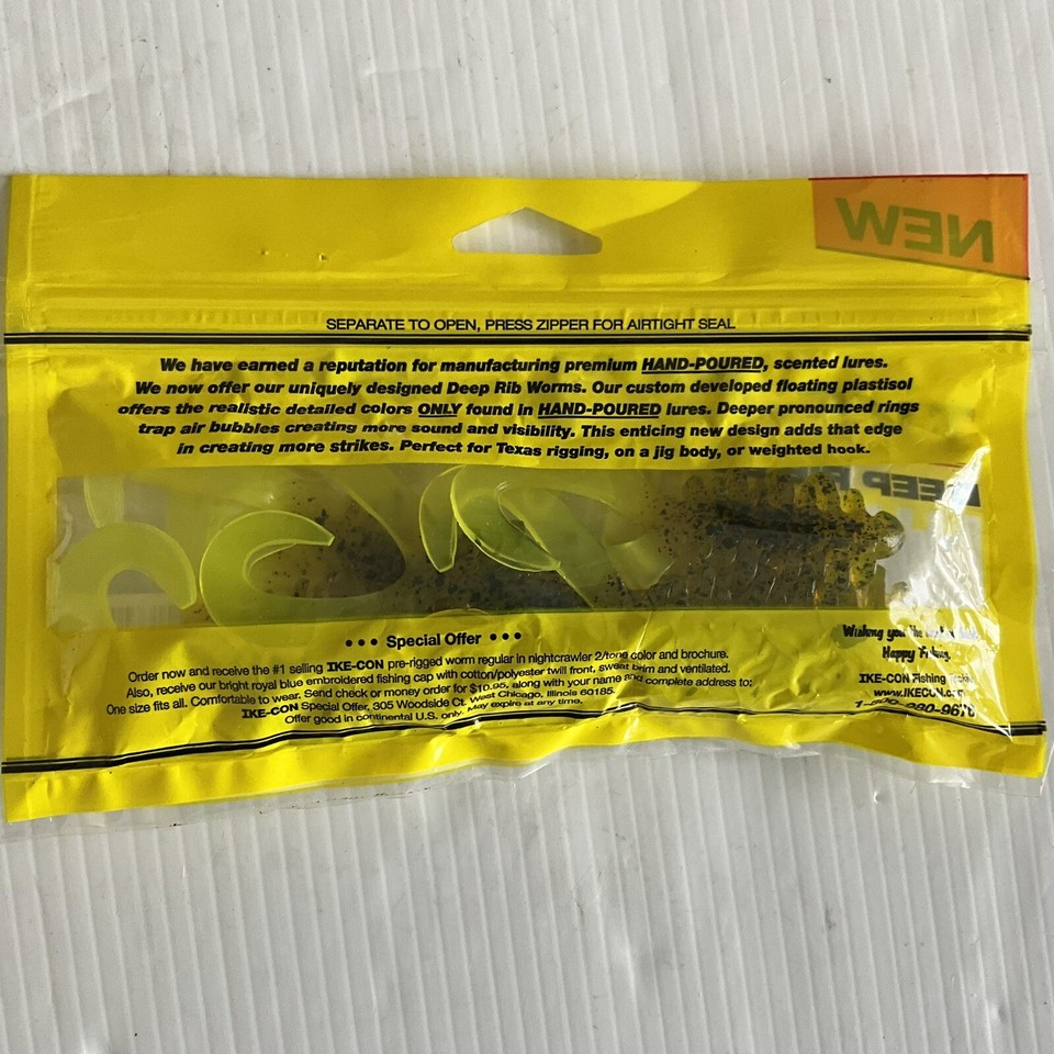 Ike-Con Deep Rib Body Worm Fishing Lure 3-Inch Watermelon Chart ...