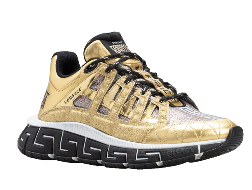 $1125 Men's Versace Trigreca Gold Glitter Sneakers DSU80941A02748 6Y090 ...