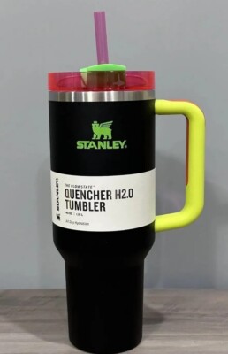 Stanley Tumbler 40 oz Flowstate Quencher H2.0 BLACK NEON SPRING FLING ...