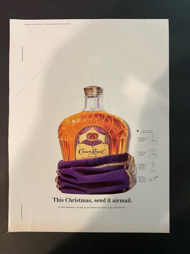Vtg 1990s AD-Crown Royal-Fold the Ad Into a Paper Airplane-2 Sided Pull ...