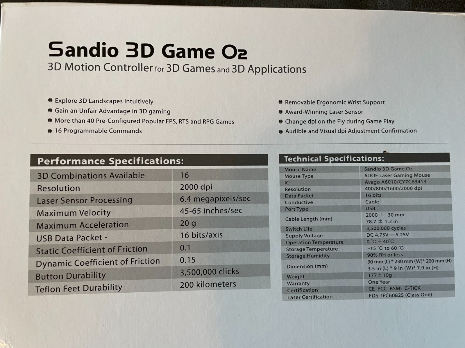 Sandio 3D Game O2 High Performance Laser Gaming Mouse NIB | eBay