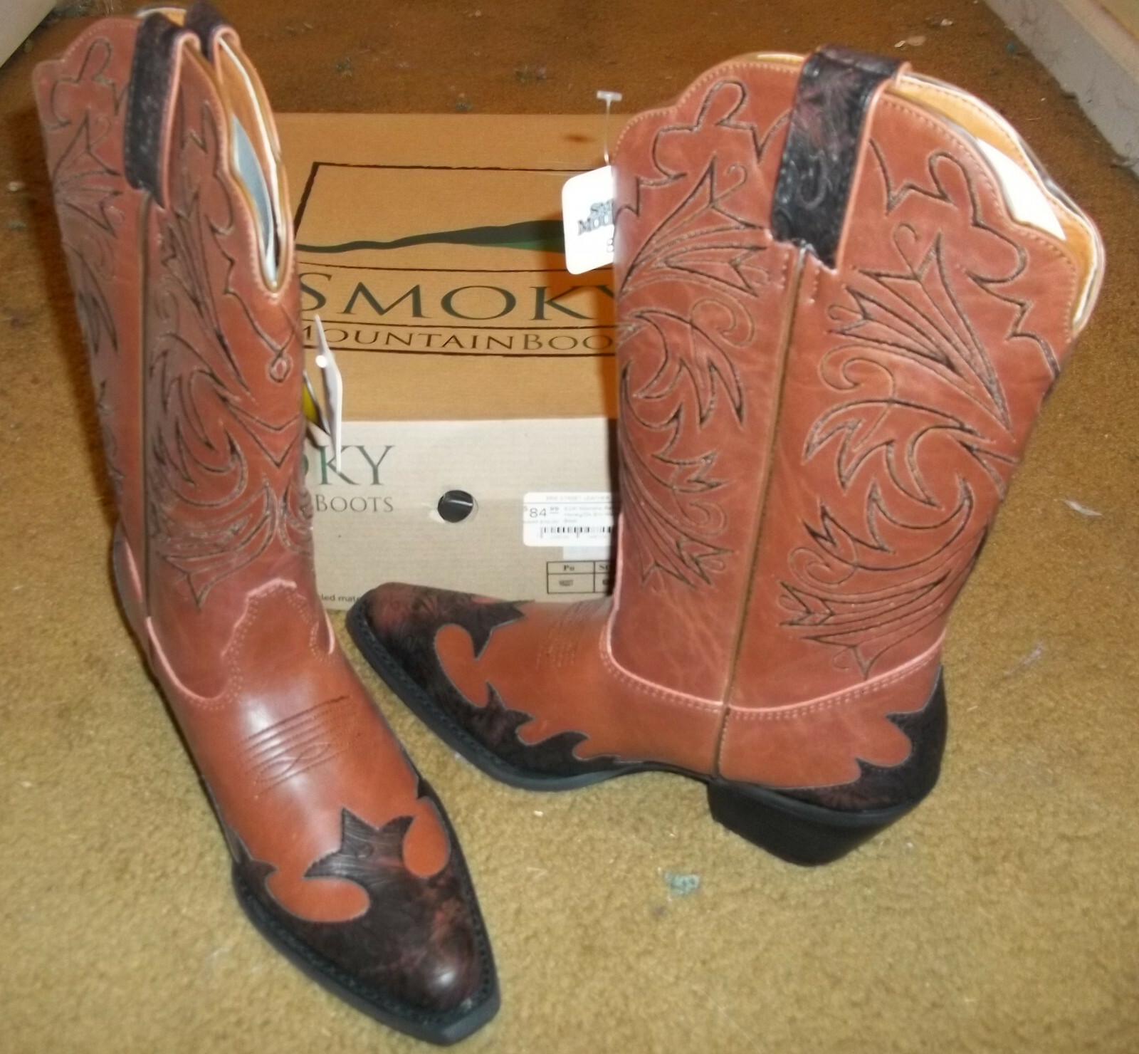 New Smoky Mtn. Women's Bellaire Fancy Cowgirl Boots US 7M Honey/Dark ...