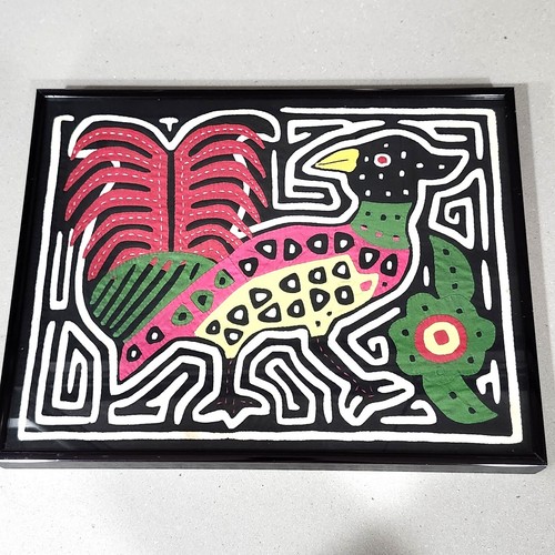 Mola Panama Kuma Indian Textile Folk Art Multicolor Bird Framed 14.5x11 ...
