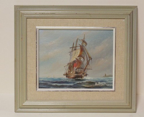 Vintage High Mast Schooner Ship Painting Signed By John Ambrose (1931 ...
