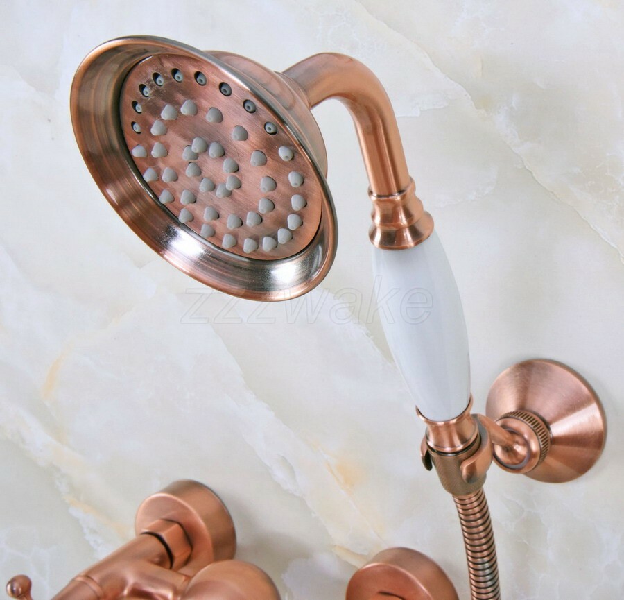 Red Copper Wall Mounted Bathroom Faucet Shower Mixer Tap Hand Shower ...