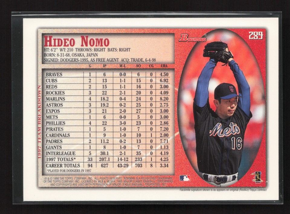 1998 Bowman #289 Hideo Nomo New York Mets | eBay