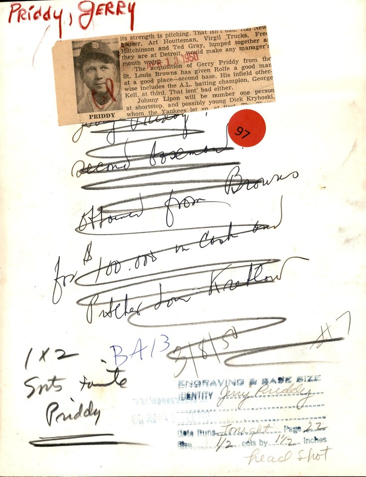 LG39 1950 Original Photo JERRY PRIDDY JOINS DETROIT TIGERS FROM ST ...