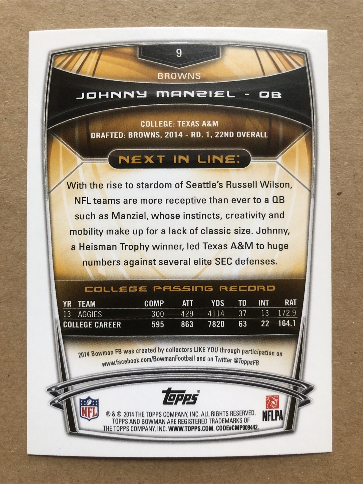 2014 Bowman - Rookies #9 Johnny Manziel (RC) for sale online | eBay