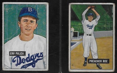 (2) 1951 Bowman Brooklyn Dodgers #118 Preacher Roe & #189 Ed Palica | eBay