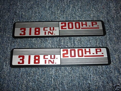1965 DODGE TRUCK 318 200 HP VALVE COVER DECALS | eBay